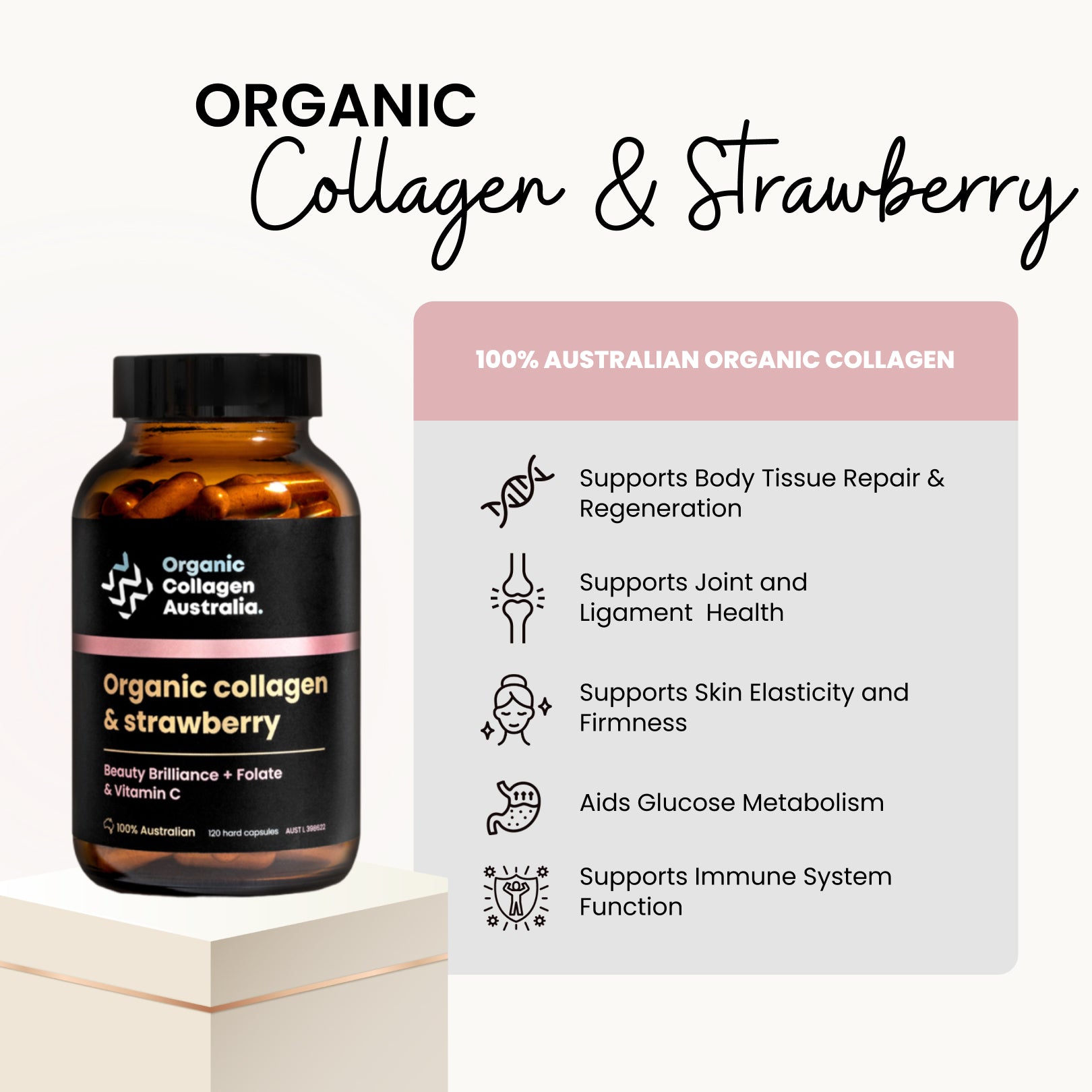 Strawberry with Organic Collagen (120 Capsules)